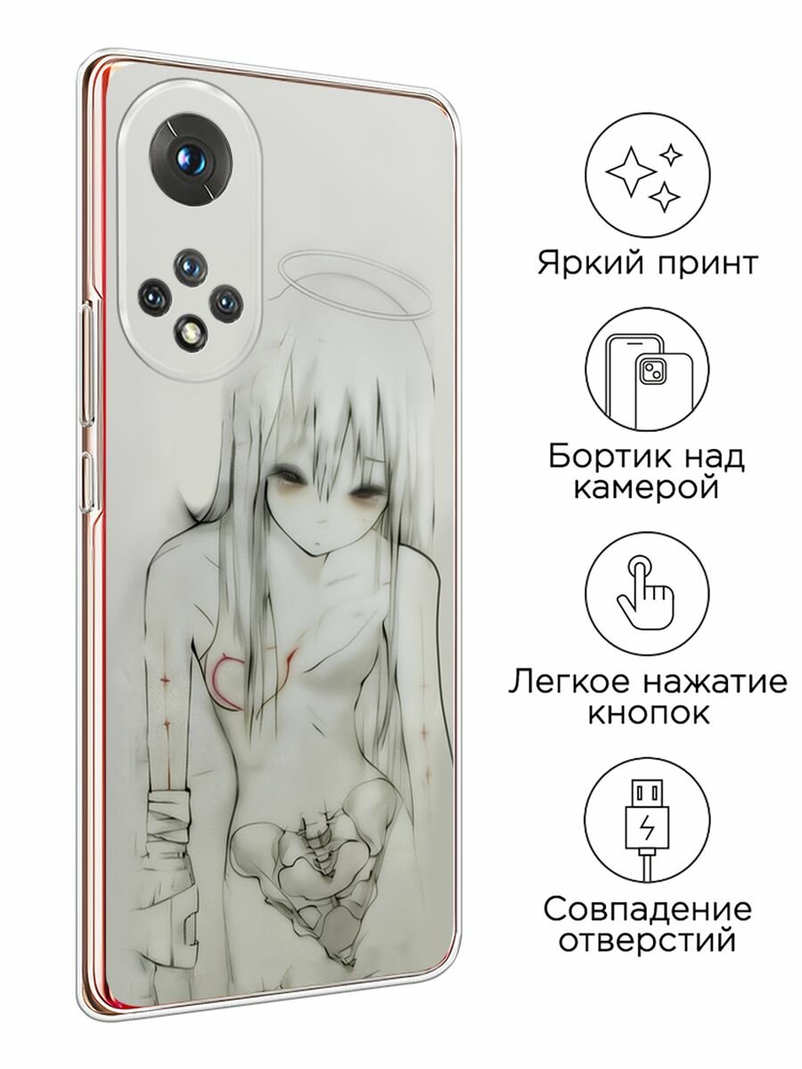 Чехол на Honor 50/Huawei Nova 9 / Хонор 50/Хуавей Нова 9 с принтом "Аниме рисунок чёрно-белый" — фото 1
