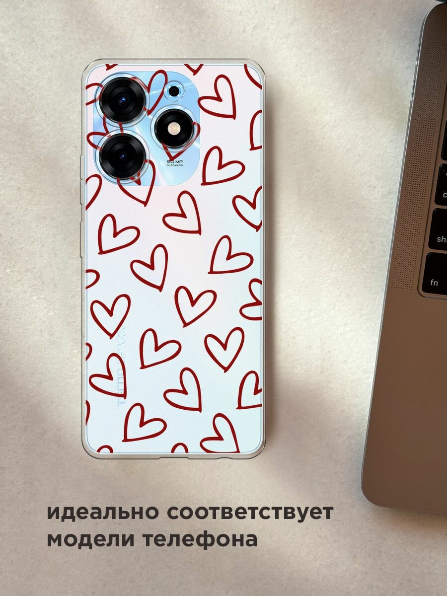 Чехол на Tecno Spark 10 Pro / Текно Спарк 10 Про с принтом "Little hearts doodles 2 - 14 февраля", прозрачный — фото 1