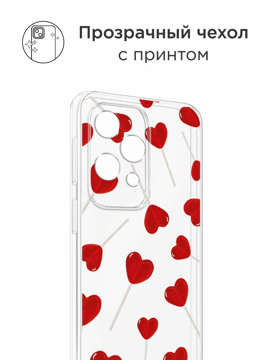 Чехол на Xiaomi Redmi A1+/Redmi A2+/Poco C51/C50 / Редми A1+ с принтом "Сердечки-леденцы 2 - 14 февраля", прозрачный — фото 1
