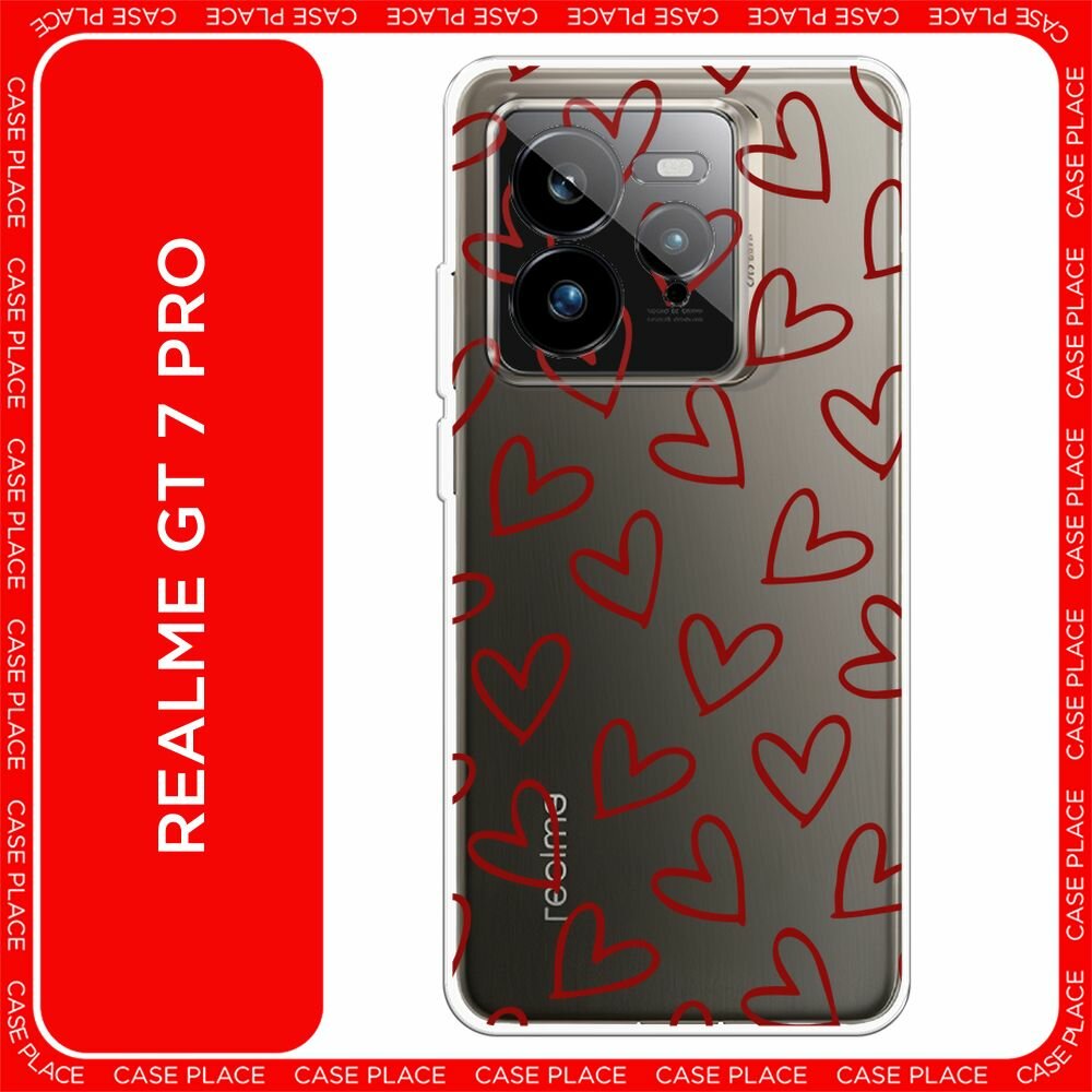 Чехол на Realme GT 7 Pro / Реалми GT 7 Про с принтом "Little hearts doodles 2 - 14 февраля", прозрачный