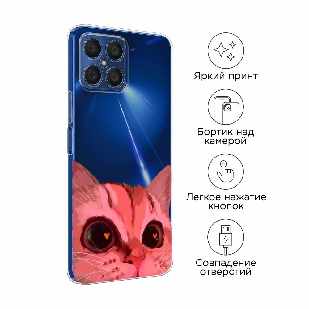 Чехол на Honor X8 / Хуавей X8 с принтом "Affectionate cat - 8 марта", прозрачный — фото 1