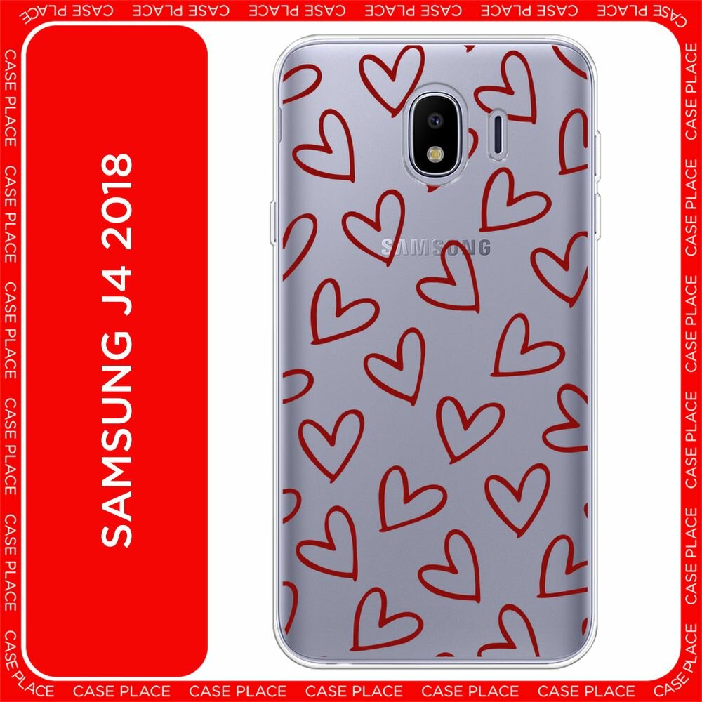 Чехол на Samsung Galaxy J4 / Самсунг Галакси Джей 4 с принтом "Little hearts doodles 2 - 14 февраля", прозрачный