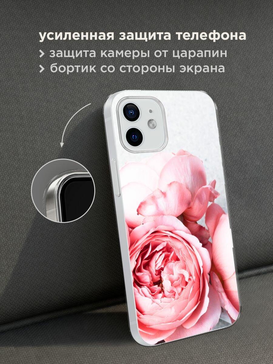 Чехол на Apple iPhone 12/12 Pro / Айфон 12/12 Про с принтом "Пионы на белом" — фото 1