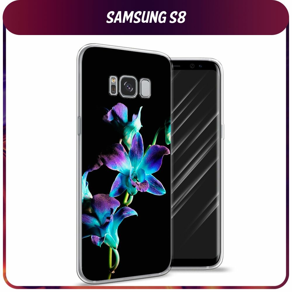 Чехол на Samsung Galaxy S8 / Самсунг Галакси С8 с принтом "Синий цветок на черном"