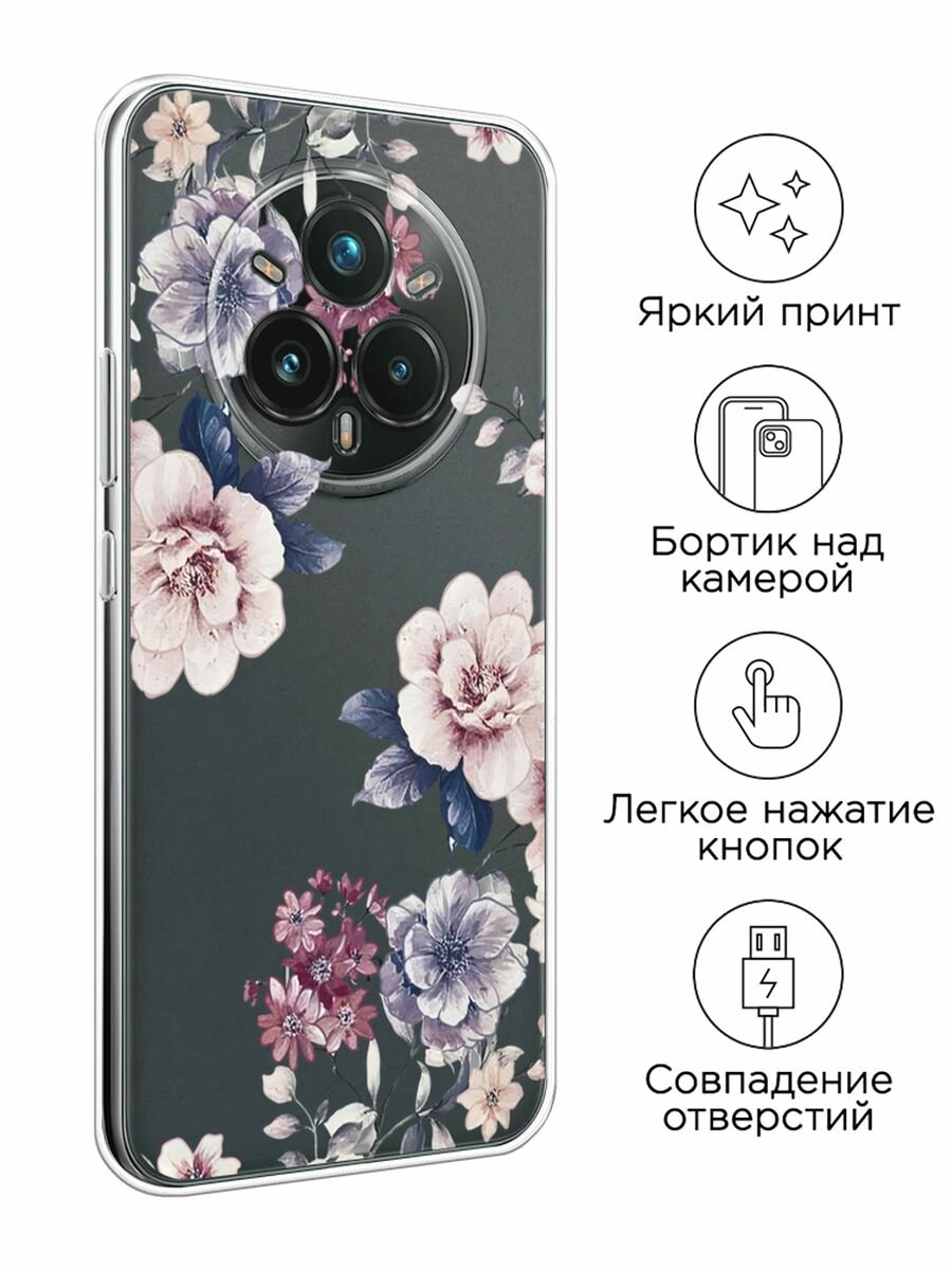 Чехол на Realme 14 Pro / Реалми 14 Про с принтом "Нежные винтажные цветы", прозрачный — фото 1