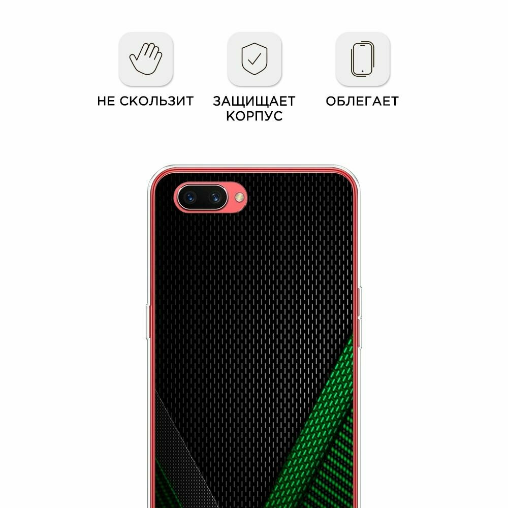 Силиконовый чехол на Oppo A3s / Oppo A3s с принтом "Зеленый карбон" — фото 1