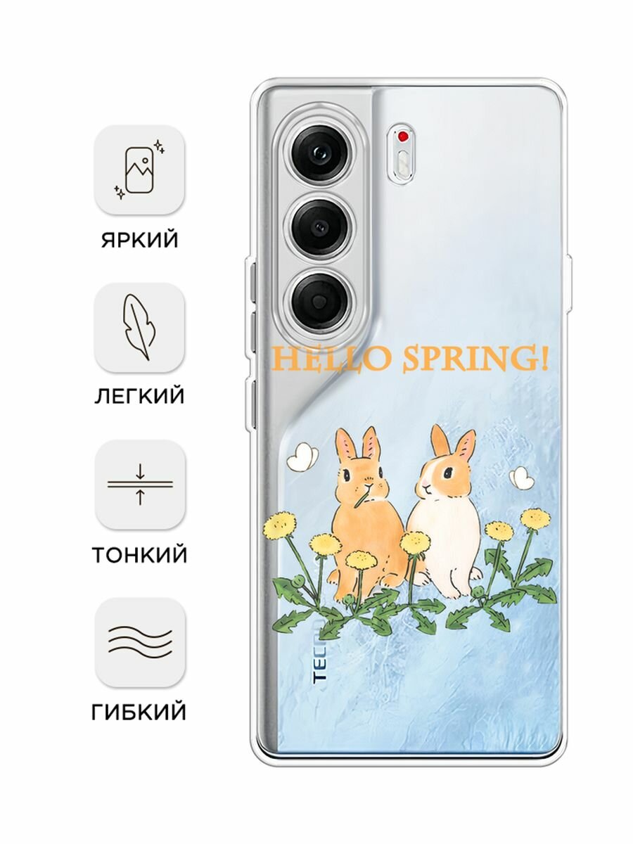Чехол на Tecno Camon 40 Pro / Текно Камон 40 Про с принтом "Весенние кролики", прозрачный — фото 1