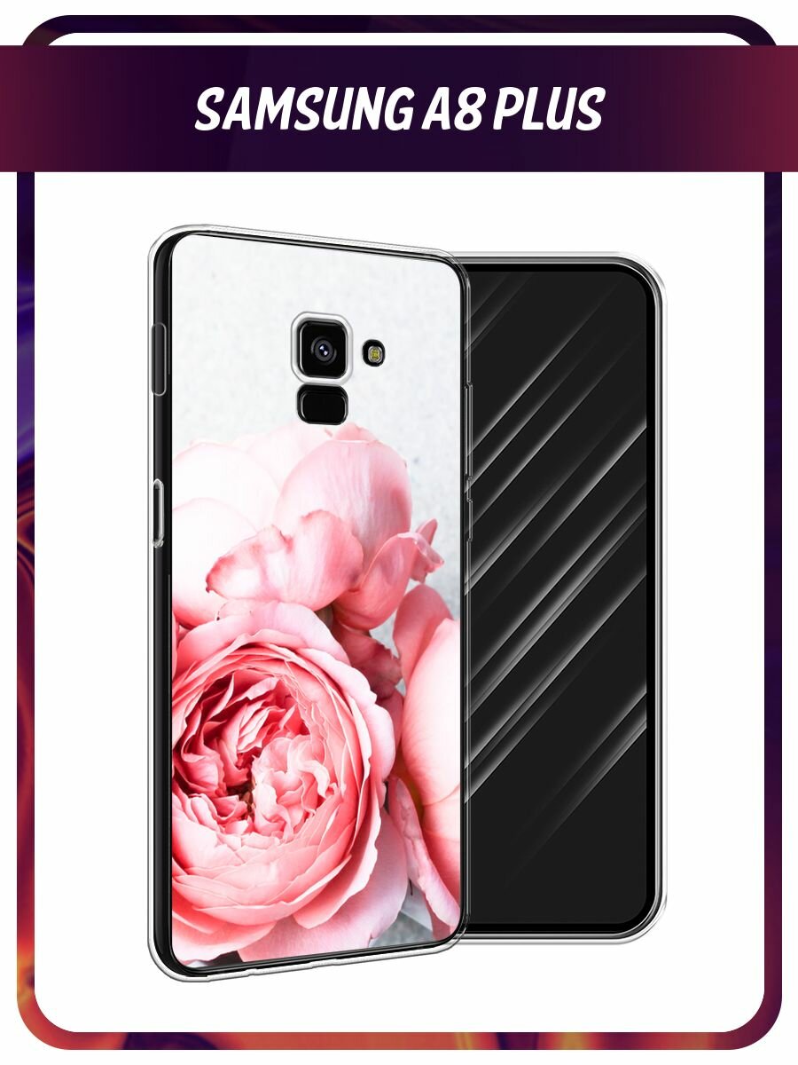 Чехол на Samsung Galaxy A8 + / Самсунг Галакси А8 Плюс 2018 с принтом "Пионы на белом"