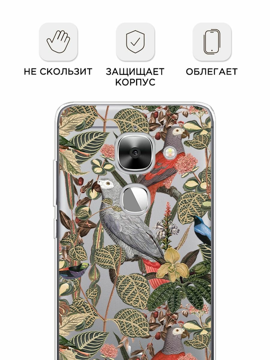 Чехол на LeEco Le 2/2 pro / Лееко Ле 2/2 про с принтом "Tropical pattern", прозрачный — фото 1