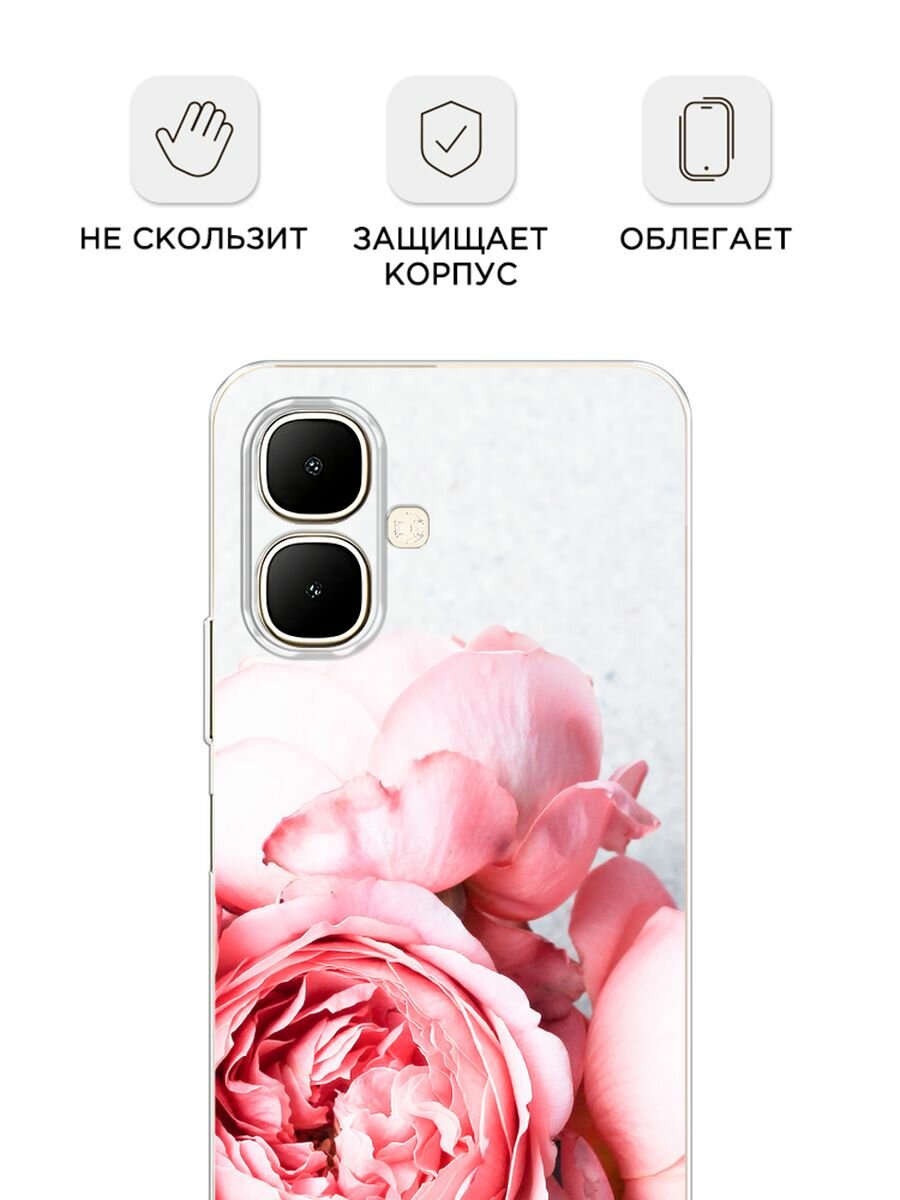 Чехол на Infinix Smart 10 / Инфиникс Смарт 10 с принтом "Пионы на белом" — фото 1