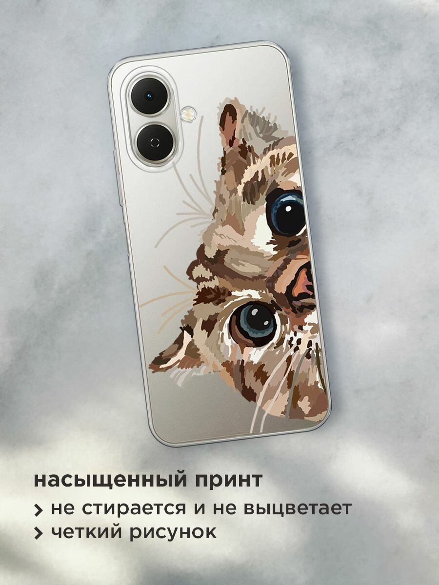 Чехол на Tecno Spark Go 2 / Текно Спарк Го 2 с принтом "Любопытный кот", прозрачный — фото 1