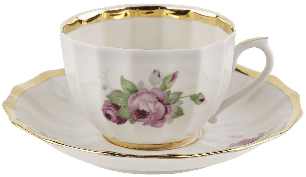 Чайная пара "Розы", Фарфор, винтаж, Вербилки, СССР, 1950-е гг.