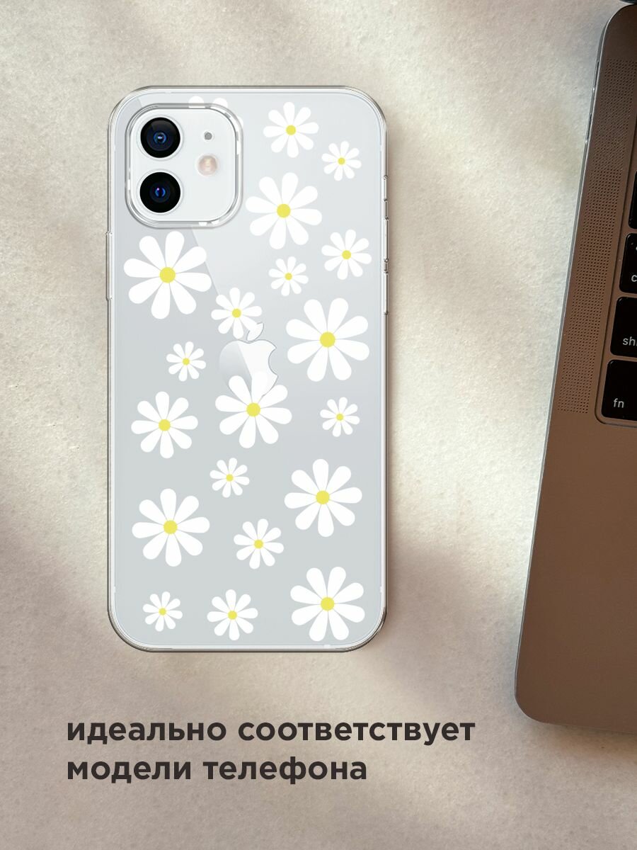 Чехол на Apple iPhone 12/12 Pro / Айфон 12/12 Про с принтом "Большие ромашки", прозрачный — фото 1