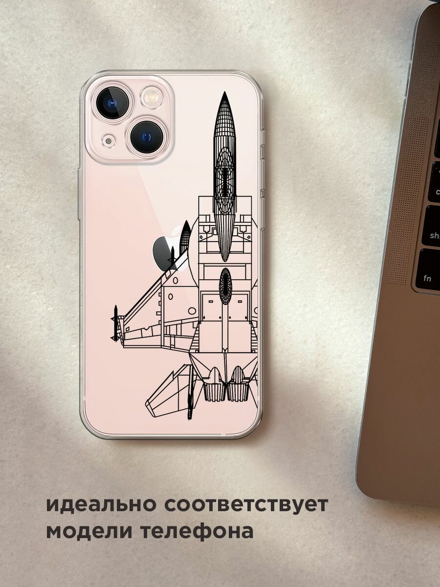Чехол на Apple iPhone 13 mini / Айфон 13 мини с принтом "Чертёж самолёта - 23 февраля", прозрачный — фото 1