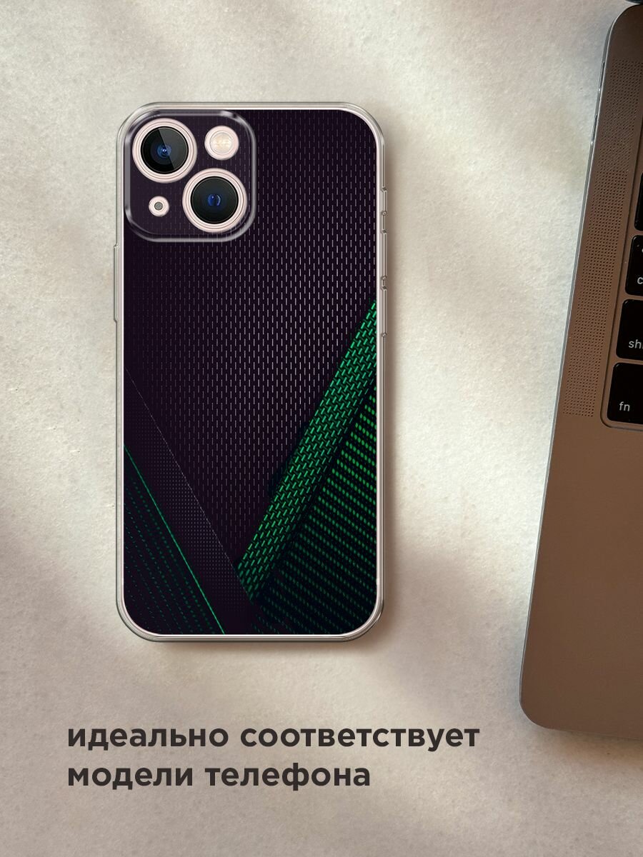 Чехол на Apple iPhone 13 mini / Айфон 13 мини с принтом "Зеленый карбон" — фото 1