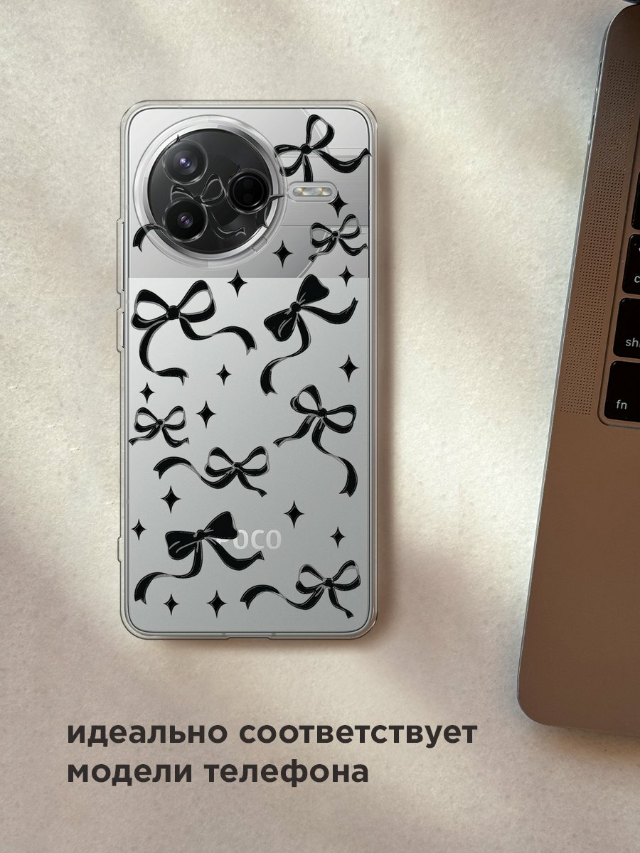 Чехол на Poco F7 Pro / Поко F7 Про с принтом "Милые чёрные бантики 4" — фото 1