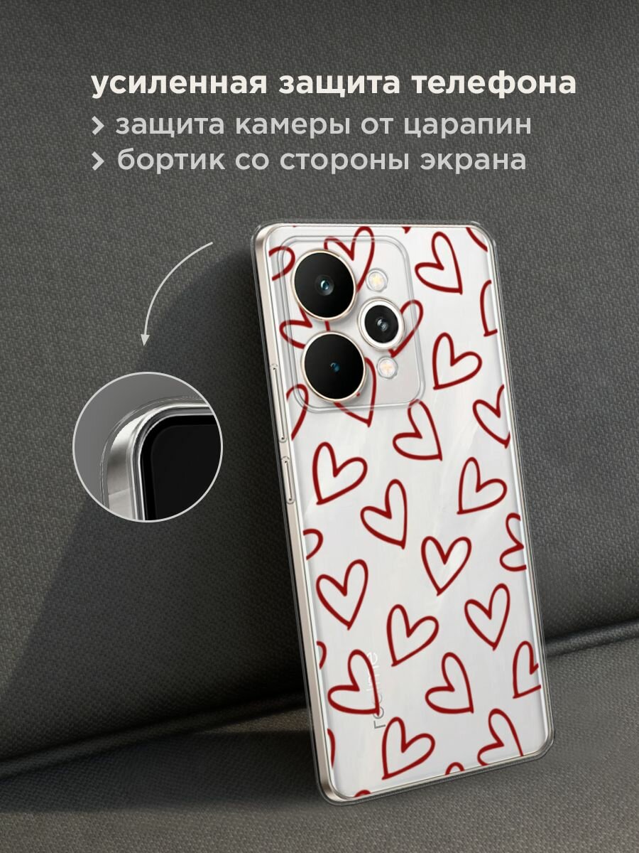 Чехол на Realme 15 Pro / Реалми 15 Про с принтом "Little hearts doodles 2 - 14 февраля", прозрачный — фото 1