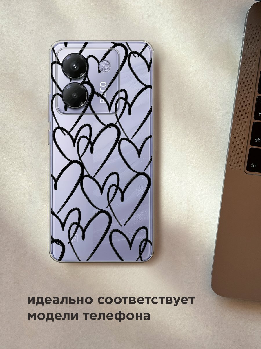 Чехол на Poco M7 Pro / Поко М7 Про с принтом "Hearts doodle black 1" — фото 1