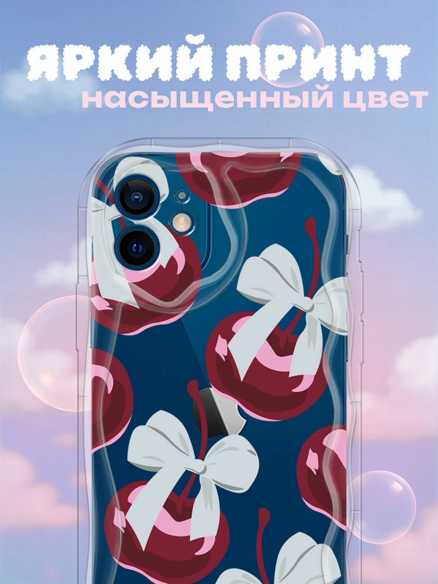 Чехол на Apple iPhone 12/12 Pro / Айфон 12 с принтом "Вишни с бантами" — фото 1