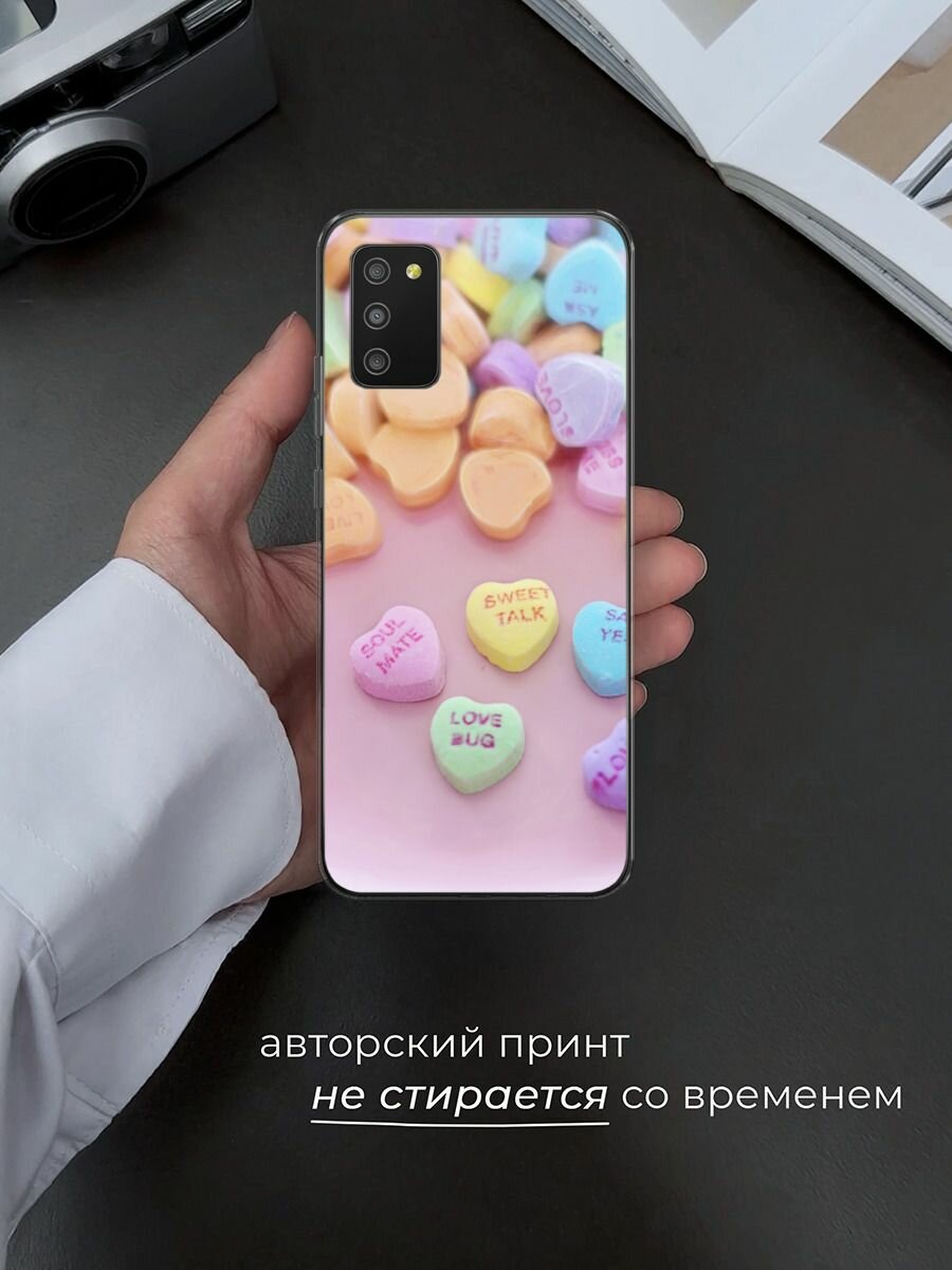 Чехол на Samsung Galaxy A02s / Самсунг Галакси A02s с принтом "Конфетки сердечки 2" — фото 1