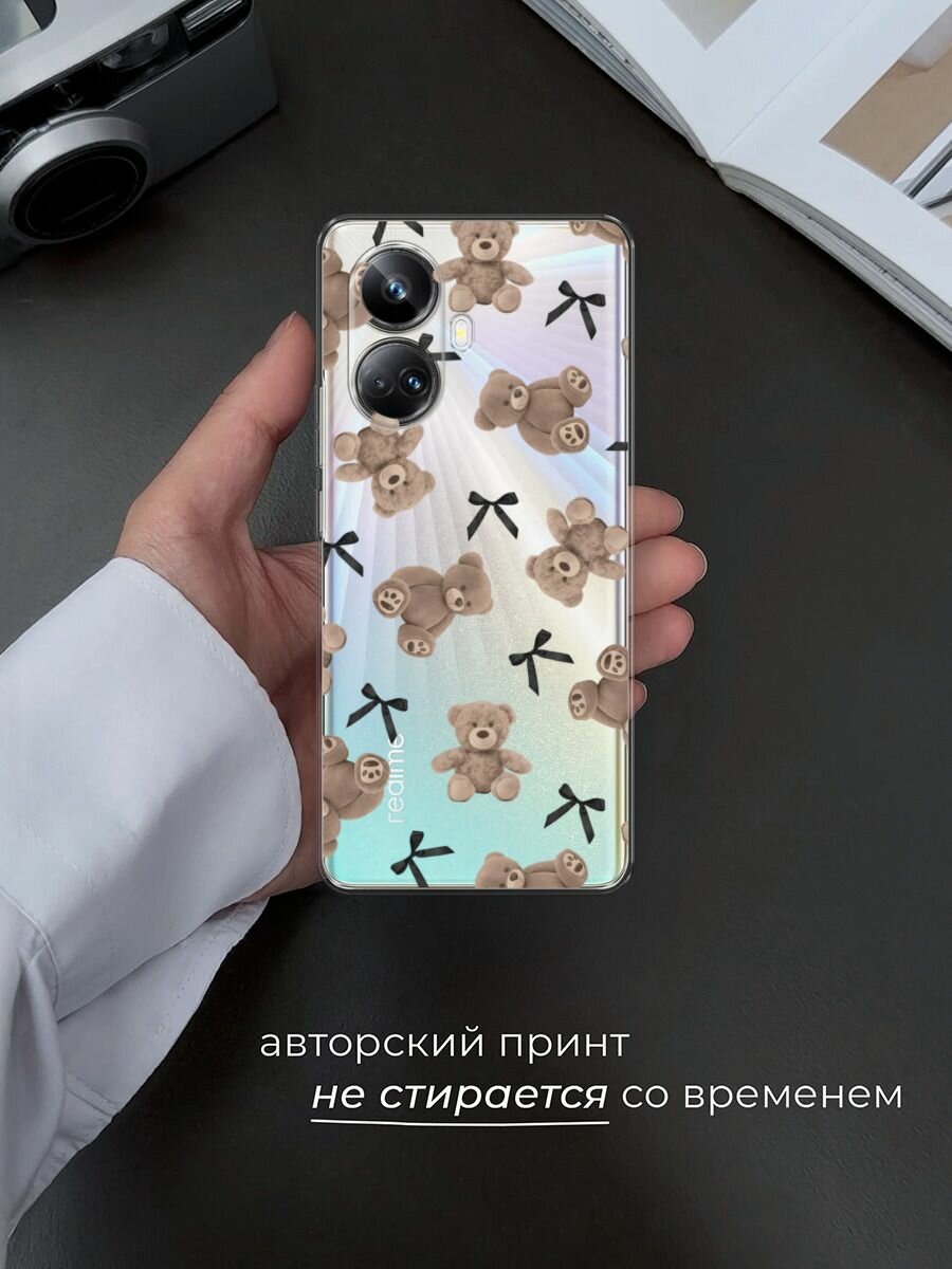 Чехол на Realme 10 Pro+ / Реалми 10 Про+ с принтом "Плюшовые мишки 2", прозрачный — фото 1