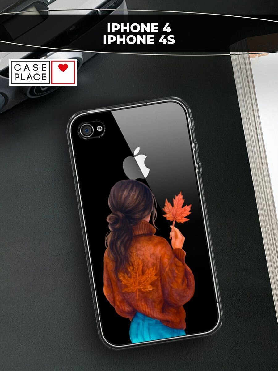 Чехол на Apple iPhone 4/4S / Айфон 4/4S с принтом "Девушка с опавшим листом", прозрачный