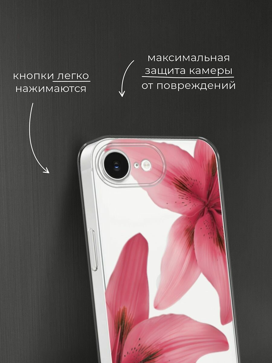 Чехол на Apple iPhone 16e/17e / Айфон 16е/17e с принтом "Pink flower" — фото 1