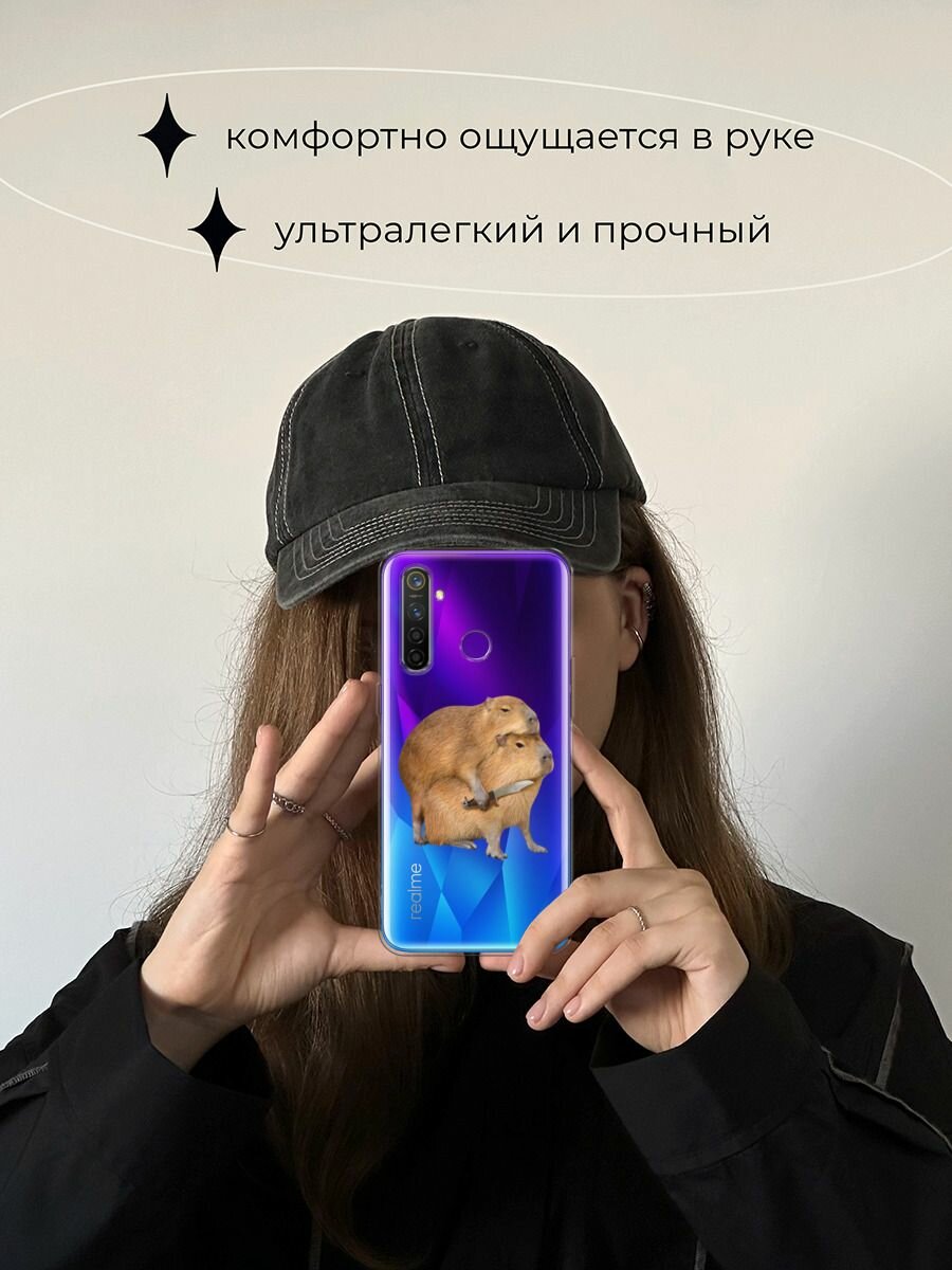 Чехол на Realme 5 Pro / Реалми 5 Про с принтом "Капибара с ножом", прозрачный — фото 1