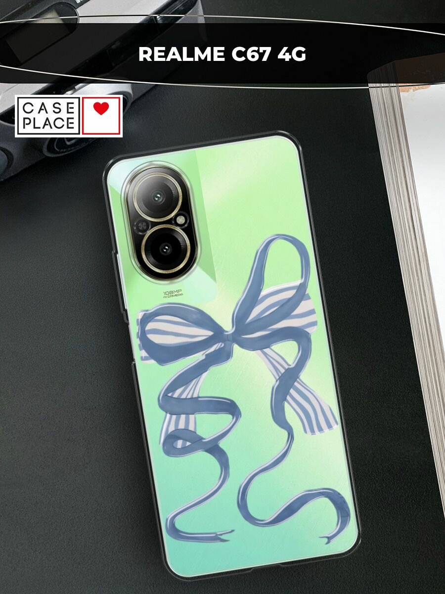 Чехол на Realme C67 4G / Реалми C67 4G с принтом "Полосатый голубой бант 2"