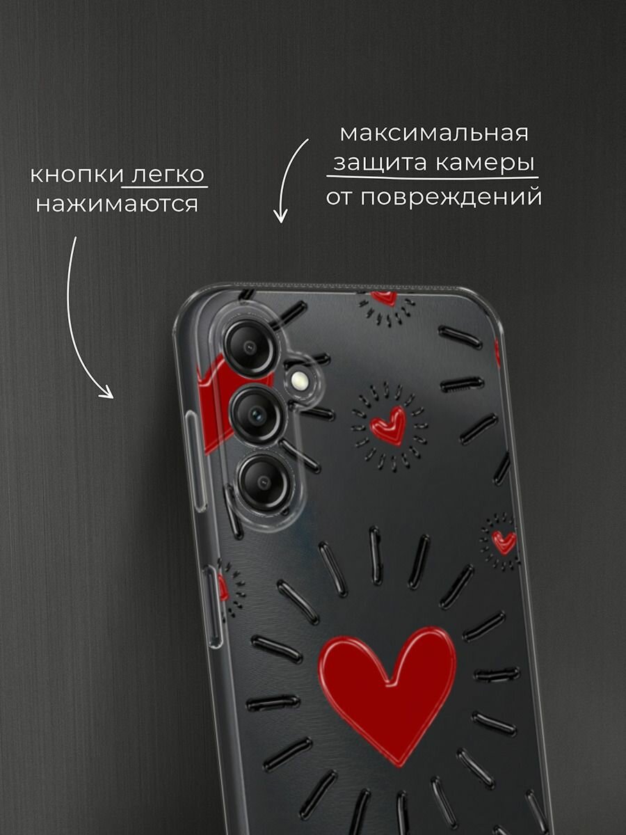 Чехол на Samsung Galaxy A15 / Самсунг А15 с принтом "Бордовые сердца паттерн" — фото 1