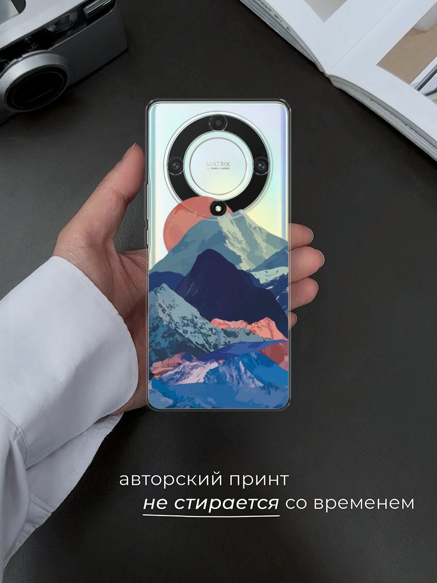Чехол на Honor X9A / Хонор X9A с принтом "Закат в снежных горах", прозрачный — фото 1