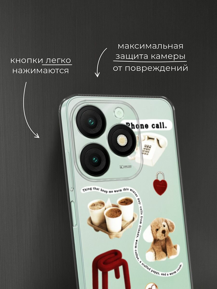 Чехол на Itel A50 / Ител А50 с принтом "Phone call", прозрачный — фото 1