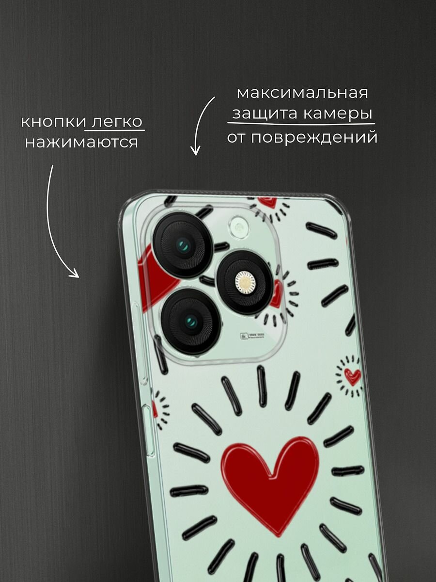 Чехол на Itel A50 / Ител А50 с принтом "Бордовые сердца паттерн" — фото 1