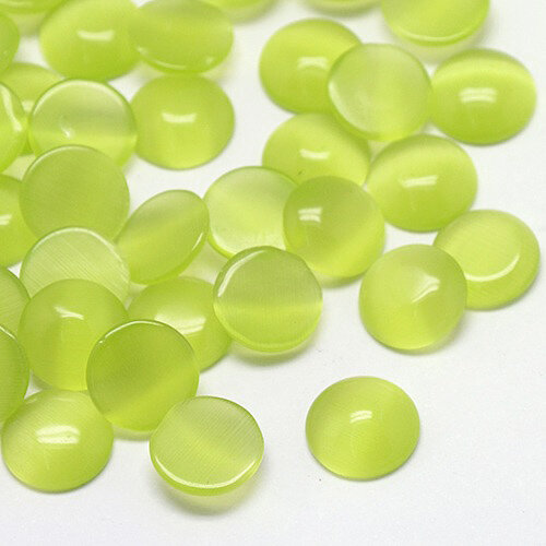 Кабошон стеклянный, 8мм, кошачий глаз (имитация), салатово-зеленый, 5 грамм