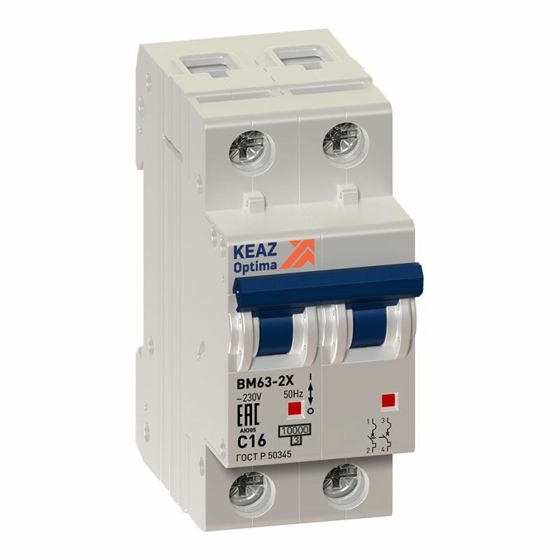 Выключатель автоматический КЭАЗ двухполюсный, 4А, расцепитель C, 6кА, AC