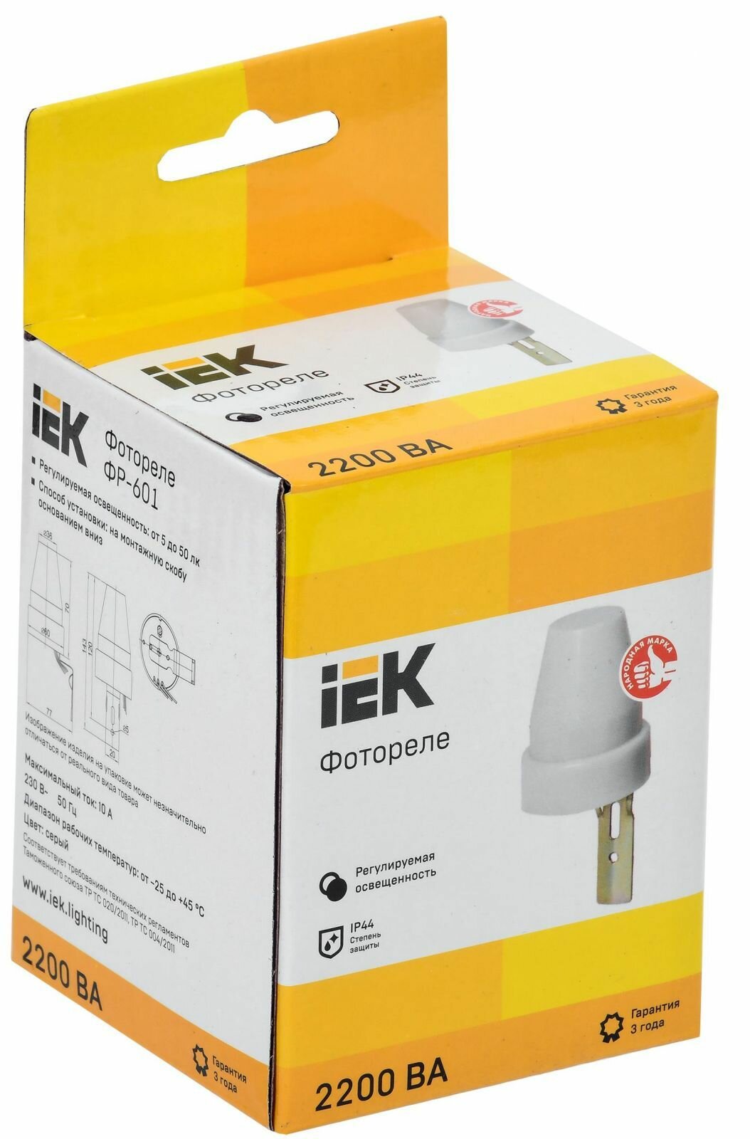 Фотореле IEK ФР 601, серый, максимальная нагрузка 2200 ВА, IP44