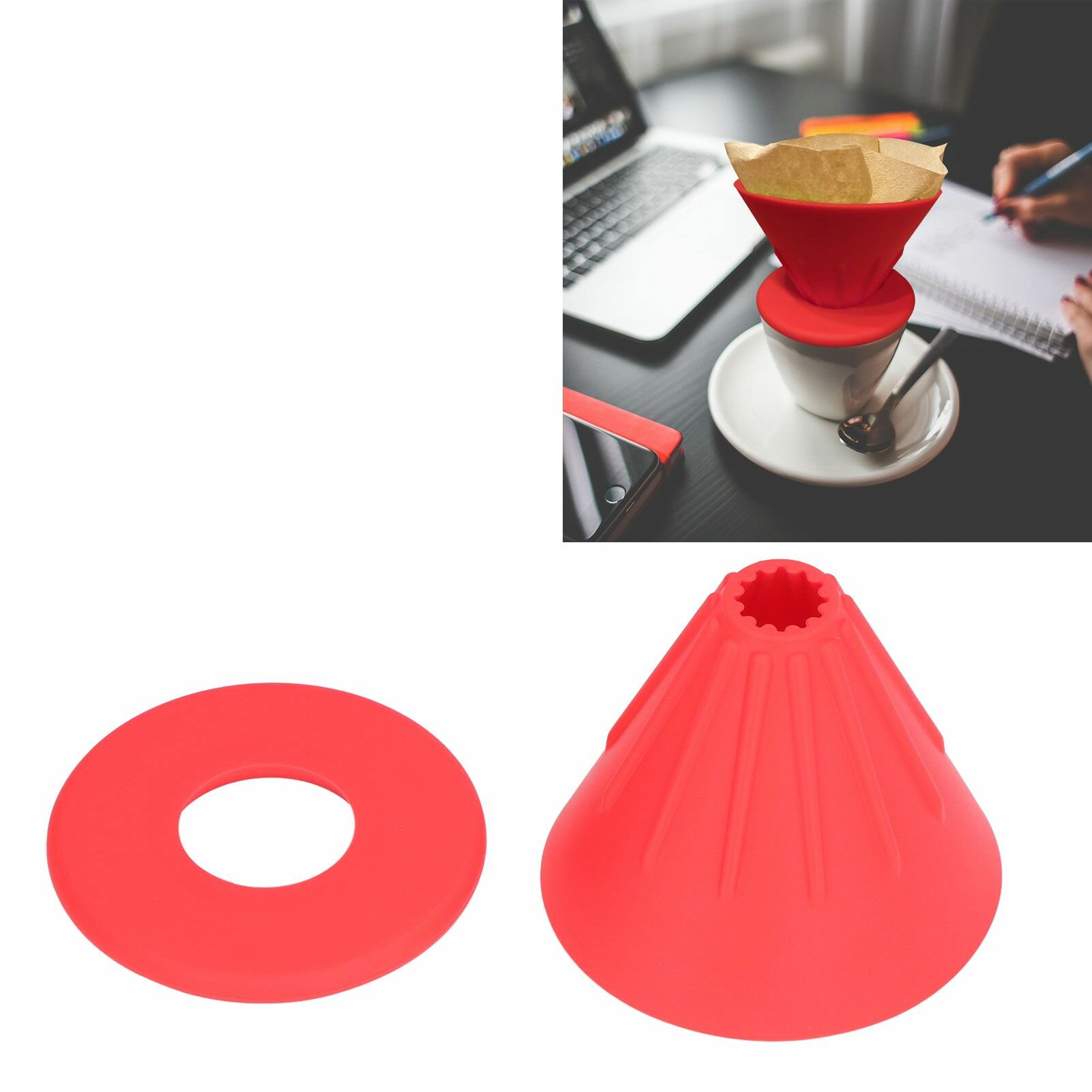Силиконовая капельница для кофе, многоразовый конус, держатель фильтра для кофе для путешествий, пеших прогулок, кемпинга, домашнего офиса, красный