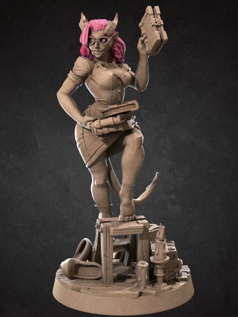 Библиотекарша тифлинг , игровая фигурка для раскрашивания (масштаб 32мм) база 25мм