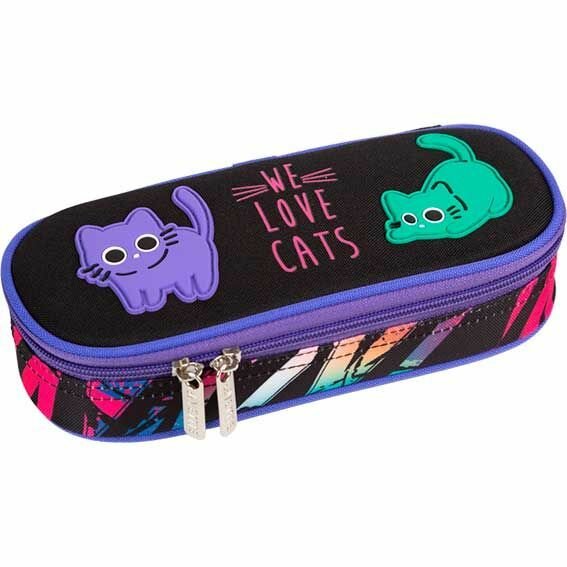 Пенал-косметичка deVENTE "Funny Cats", 210х80х50 мм, на 50 предметов, овальный, полиэстер, створка-органайзер