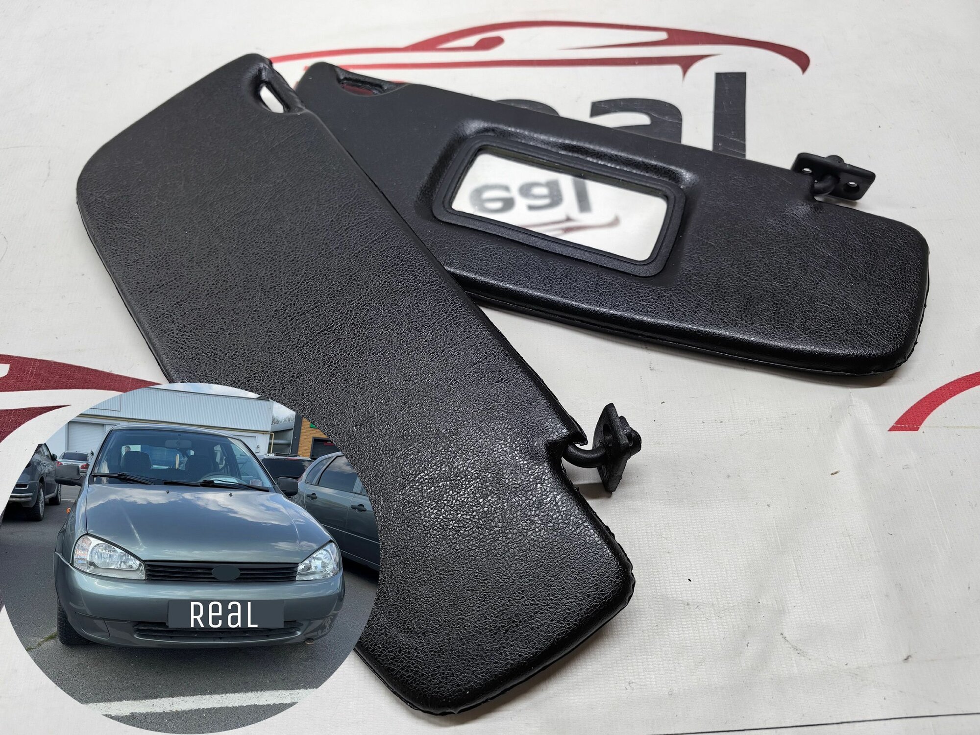 Солнцезащитные козырьки чёрные завод для 1117-19 с зеркалом у пассажира