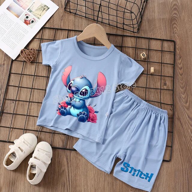 Шелковая пижама Disney Stitch, одежда для сна для детей, мягкая пижамная рубашка с рисунком из мультфильмов, кавайная ночная рубашка для девочек и мальчиков, подарки на день рождения, Размер: Размер 130 см