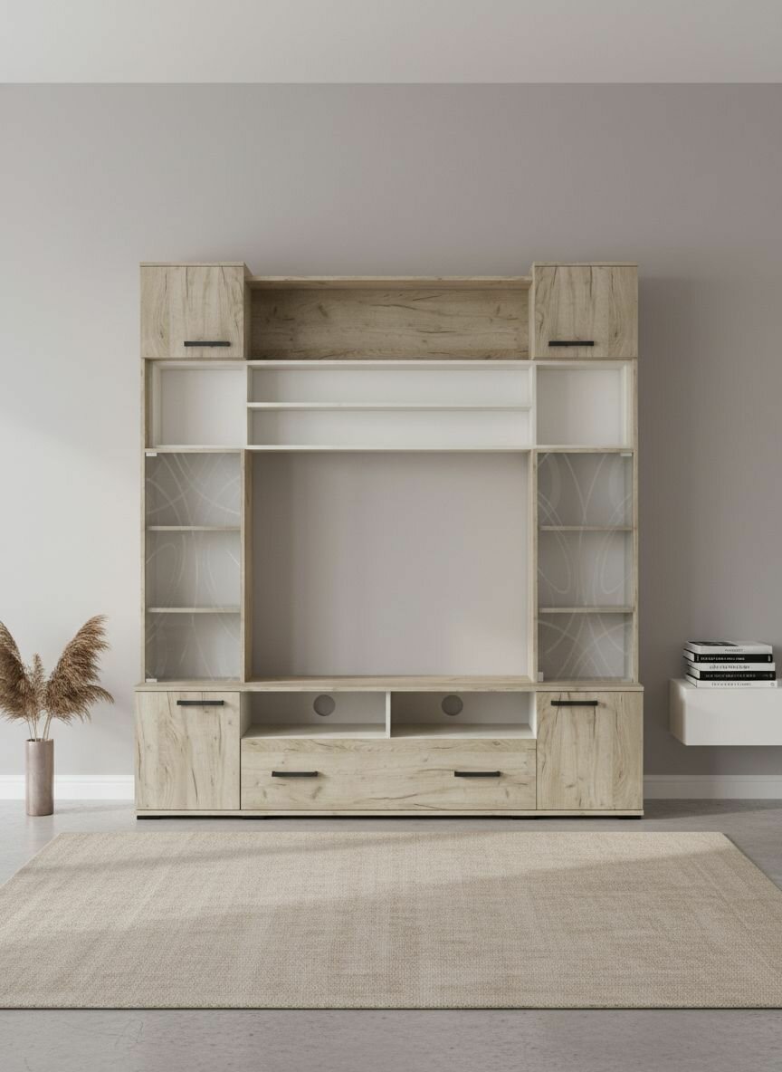 ARNIKA Стенка в гостиную Оскар, 190см, Дуб крафт серый, Дуб крафт белый
