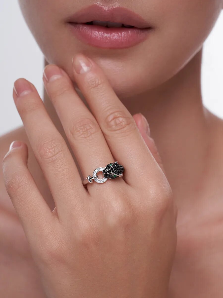 Кольцо, серебро, 925 проба, родирование, фианит, шпинель, шпинель синтетическая