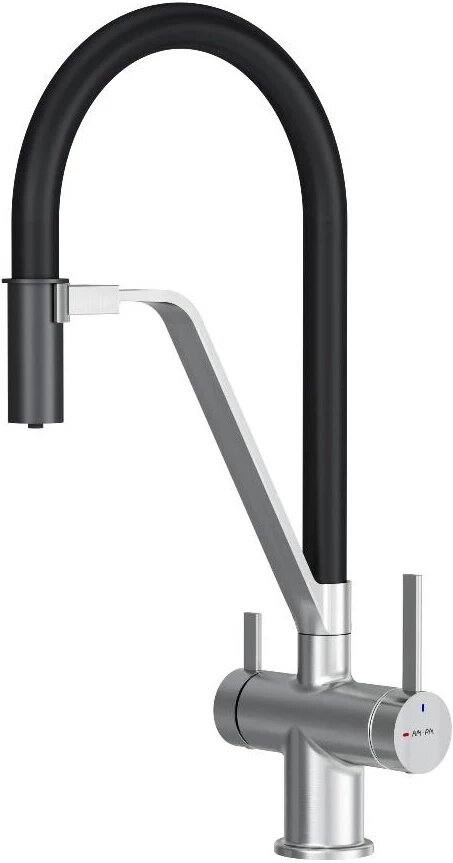 Смеситель для кухни AM.PM Func F8F07812 CoolStart, с подключением к фильтру, гибким изливом, сатин/черный
