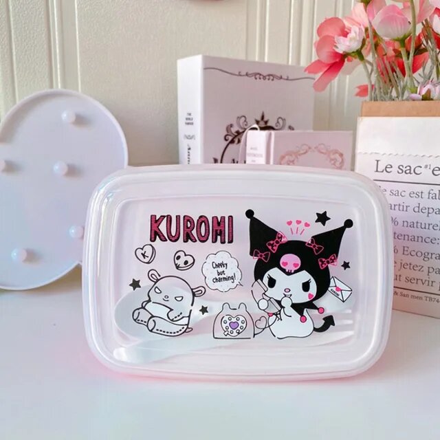 Двухслойный ланч-бокс с героями мультфильмов Sanrio, ланч-бокс с аниме Hello Kitty Kuromi, подходит для использования в микроволновой печи, имеет отделения для ланча.