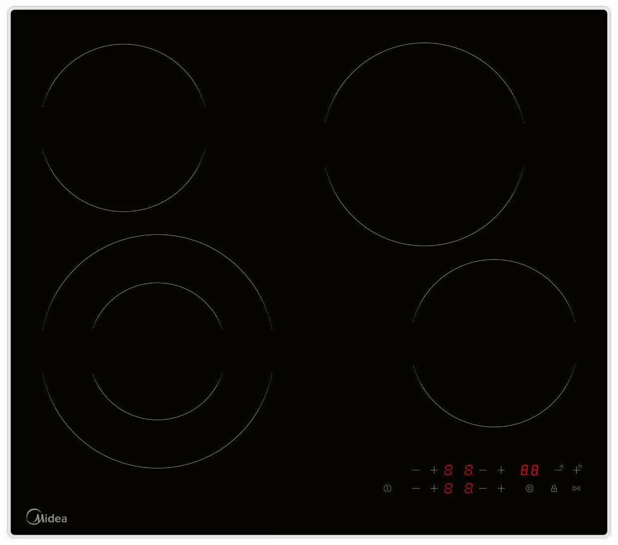 Электрическая варочная панель Midea MCH64401SX 59 см, 4 конфорки стеклокерамика, черный