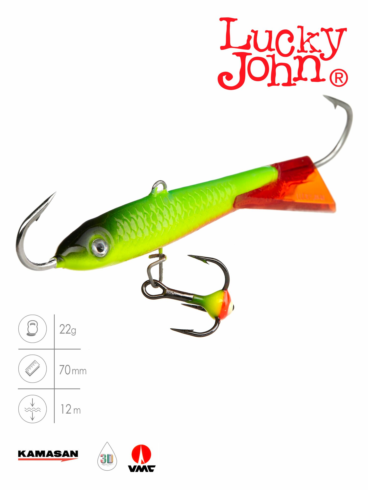 Балансир для зимней рыбалки Lucky John CLASSIC 7 с тройником, длина 70мм, 20г, цвет 26RT / Балансир Лаки Джон на окуня, судака, щуку