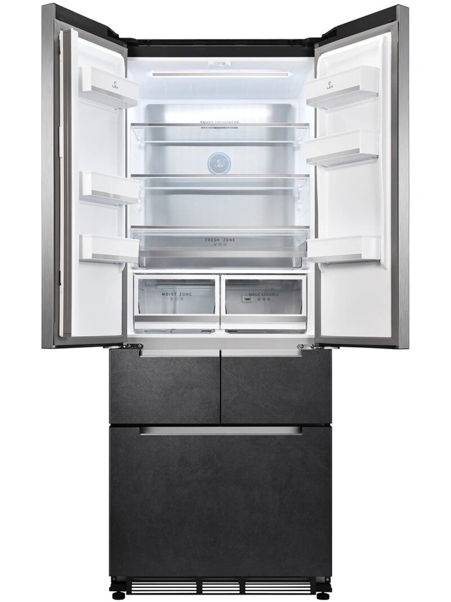 Холодильник Lex LFD424StGIDBI French Door серый четырехкамерный No Frost, 413(250/163)л. А++ LCD-дисплеем 295 кВт/год