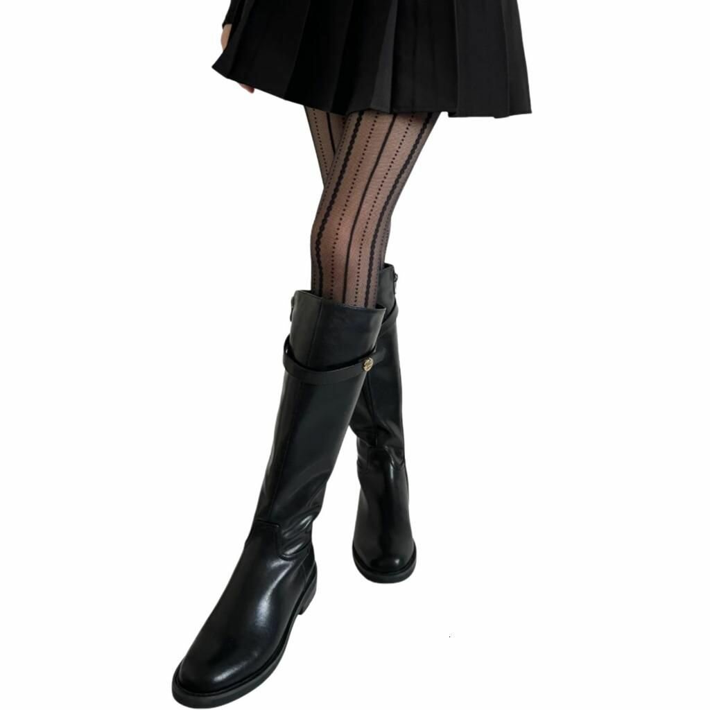 Колготки с кружевным рисунком в вертикальную полоску для стильных женских прозрачных сетчатых колготок