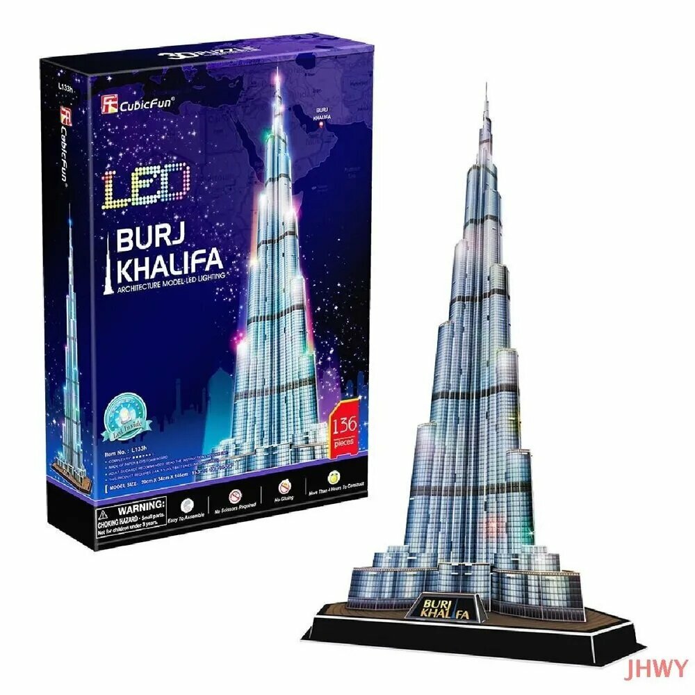 3D пазл CubicFun Небоскреб Будж-Халифа с LED подсветкой / Дубай / L133h